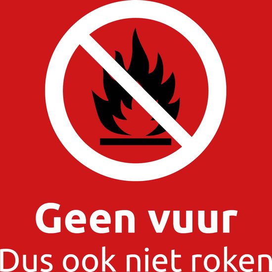 Geen open vuur waarschuwingsbord - Rood - 15x15 cm - geschikt voor ...