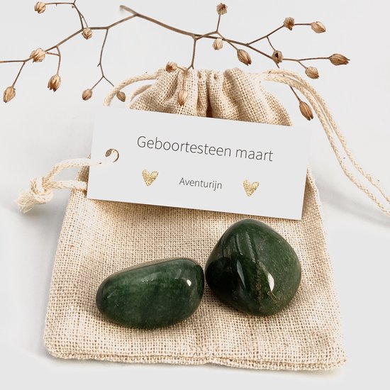 Geboortesteen maart - Aventurijn (zakje, cadeau, persoonlijk, geboorte ...