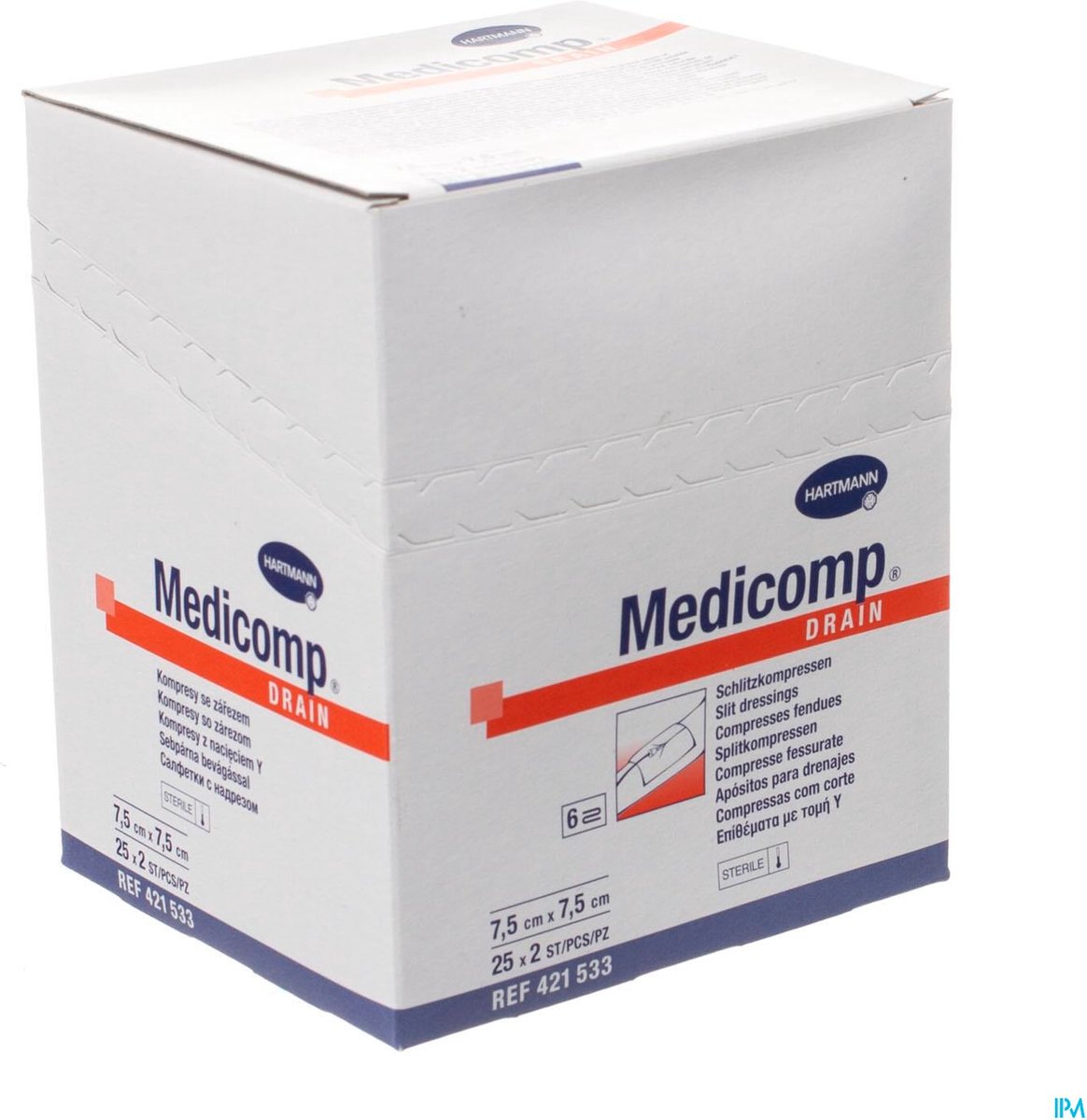 Hartmann - Medicomp - drain non-woven kompres - met Y-split - 7,5 x 7 ...