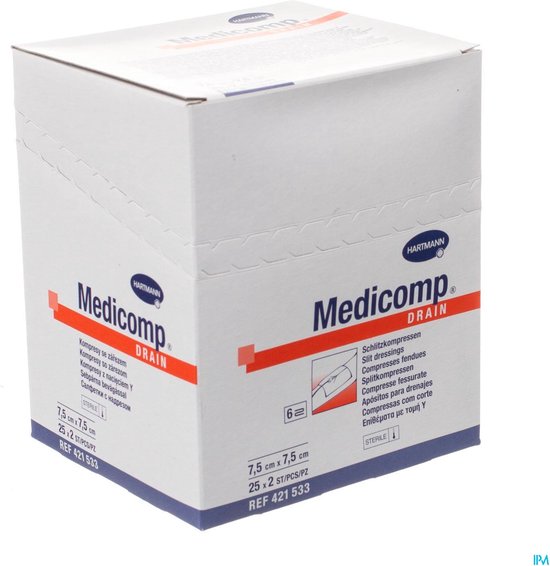 Hartmann - Medicomp - drain non-woven kompres - met Y-split - 7,5 x 7 ...