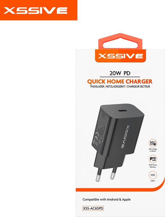 Quick Home Charger Zwart Black USB C To 8 Pin (C-8Pin) 20W PD XSS ... Quick Home Charger Zwart Black USB C To 8 Pin (C-8Pin) 20W PD XSS ...