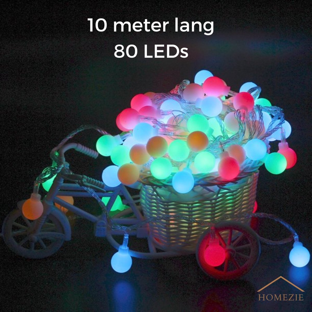 Homezie Lichtsnoer - 10 meter - 80 RGB gekleurde LED lampjes - USB ...