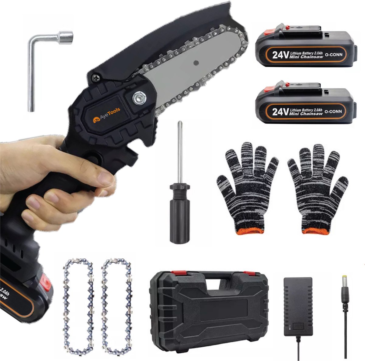 AyeTools Mini Kettingzaag - Snoeizaag - Kettingzaag - Inclusief Koffer ...