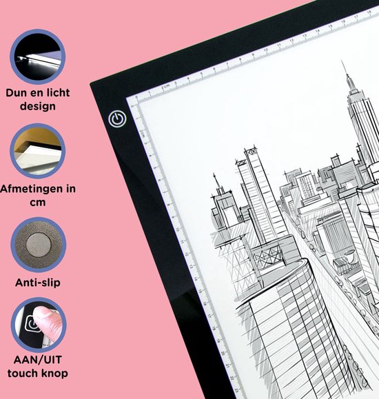 Crafts&Co® A3 Lightpad Oplaadbaar en Draadloos -3 standen - Dimbaar LED ...