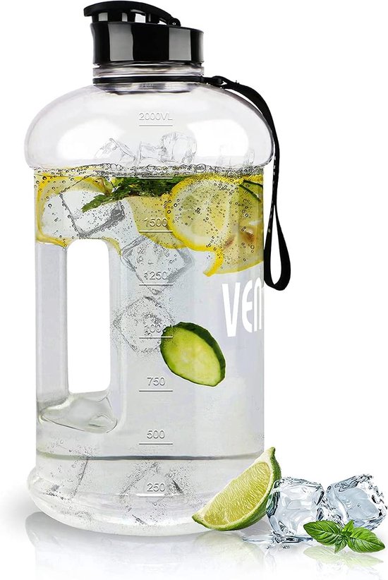 Drinkfles, 2,2 l, waterfles, sportfles met handvat, sport, gym ...