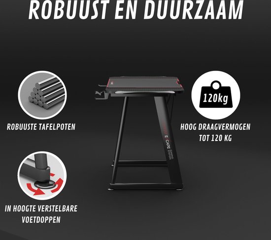 EXCAPE Gaming tafel A10 met LED-verlichting - A-vormige poten - carbon ...