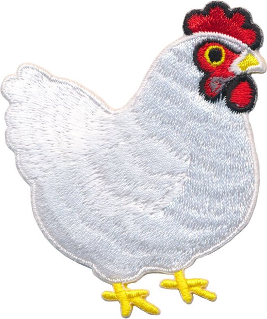 Patch - Strijkembleem - Kip - Wit - 6 x 6,5 cm | bol