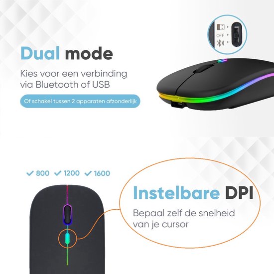 Draadloze muis - USB oplaadbare - geluidloze klik - ergonomisch ...