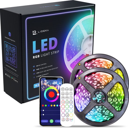 Lideka - LED-Strip - 10 Meter (2x5) - RGB -Verlichting - met Afstandsbediening - Led... | bol.com