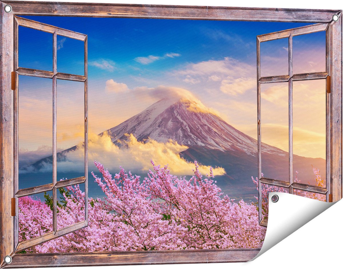 Gards Affiche de jardin Berg Fuji transparente avec arbres en fleurs ...