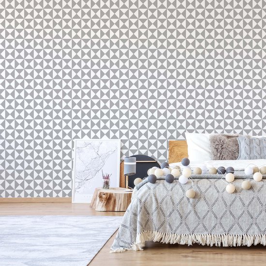 Fotobehang - Vlies Behang - Geometrische grijs-wit driehoeken - 254 x ...