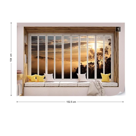 Fotobehang - Vlies Behang - 3D - Uitzicht op de Mistige Bergen vanuit ...