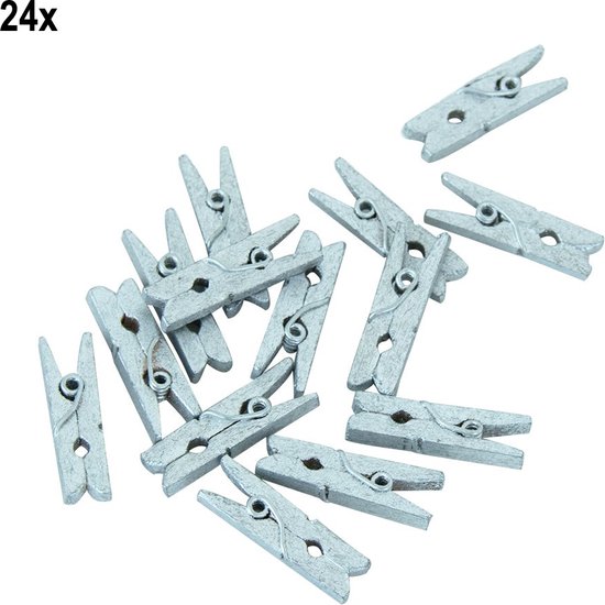 24x Mini Houten Knijpers Zilver | bol