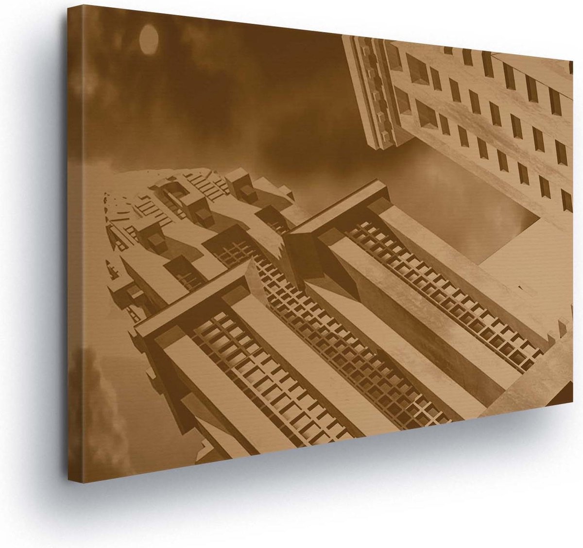 Sepia Building High Rise Canvas Print 100cm x 75cm | bol.com