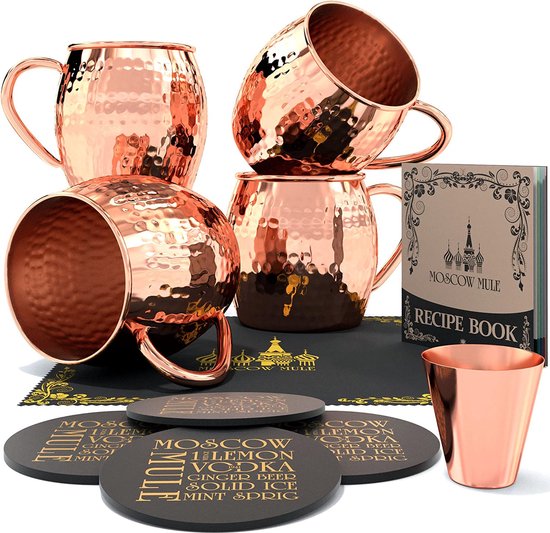 Koperen Moscow Mule beker, set van 4 | 16 oz | bol