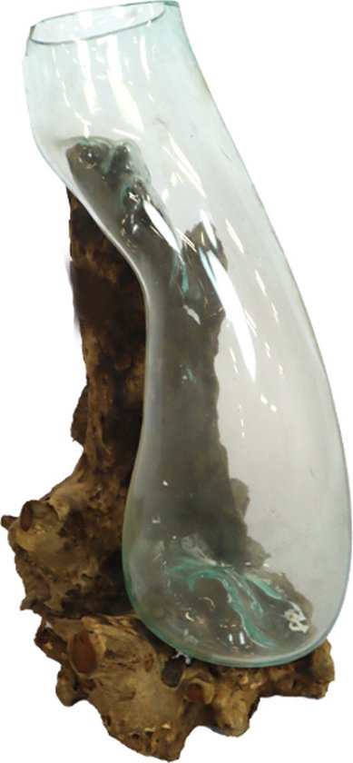 DKNC - Decoratief beeld Napels - Glas met hout - 20x35x50cm - Bruin | bol