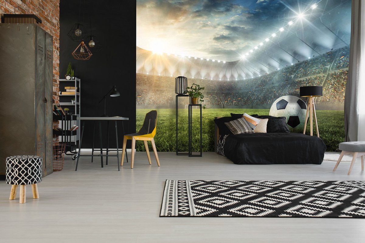 Fotobehang - Voetbal - Stadion - Voetbalveld - Vliesbehang - (368 x 254 ...