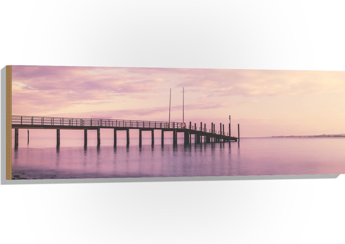 Hout - Stijger op Zee met Roze Gloed - 120x40 cm - 9 mm dik - Foto op ...