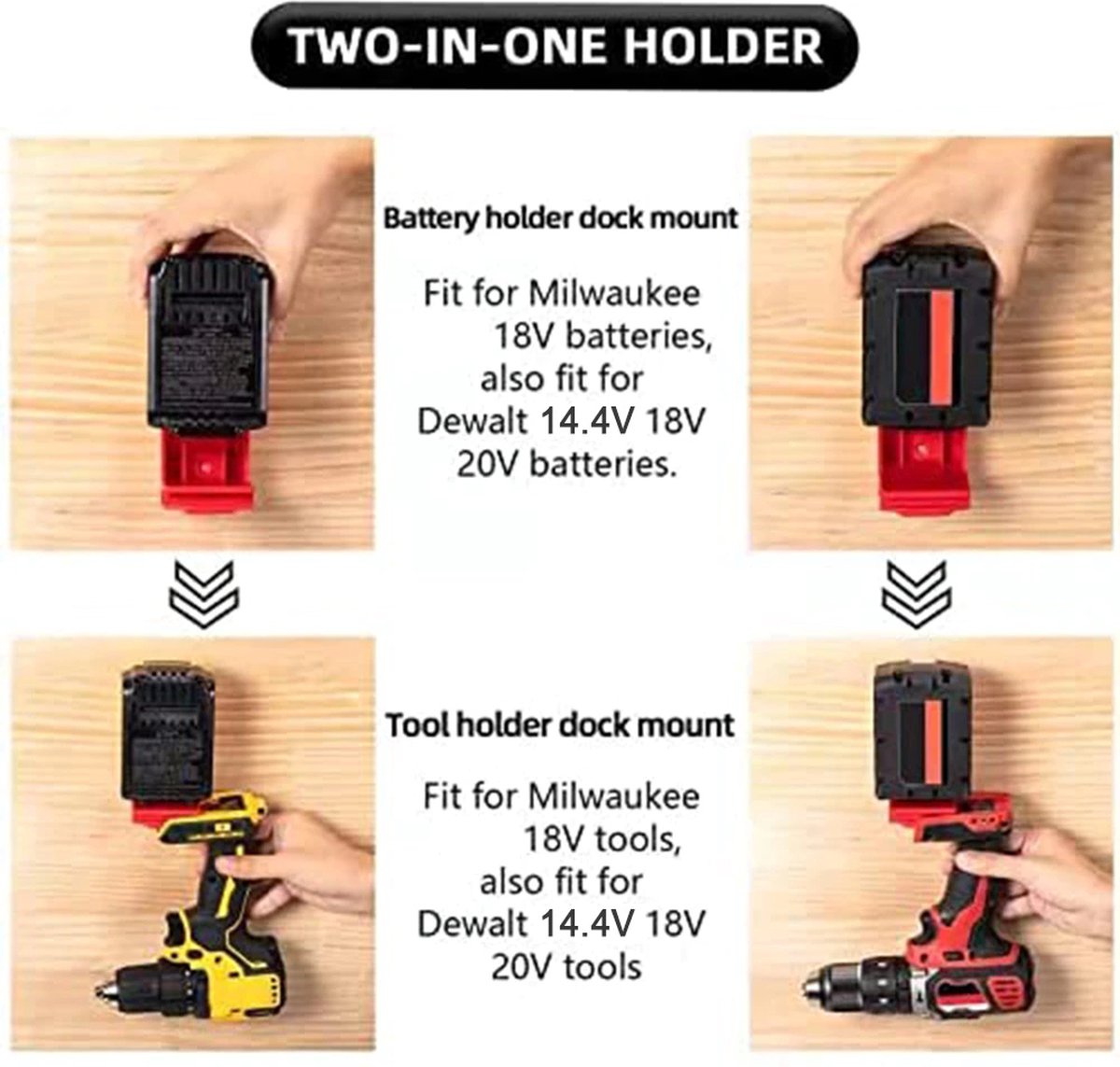 Boorhouder - Boor Batterij Houder - 2 stuks - Rood - Dewalt - Milwaukee ...