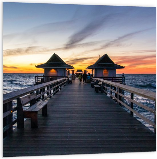 PVC Schuimplaat- Stijger met twee Huisjes op Zee - 100x100 cm Foto op ...