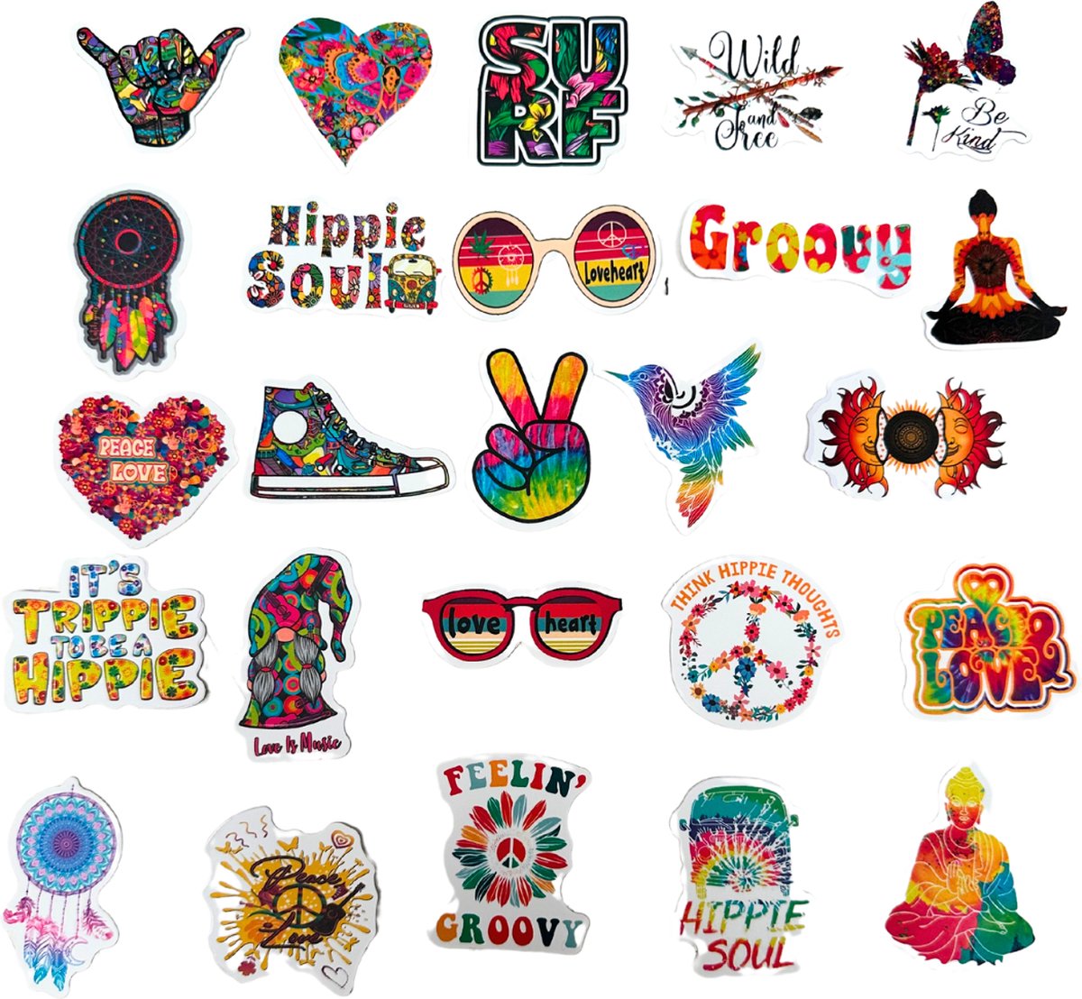 Set van 50 Hippie stickers - Peace, Love, Groovy, Sixties - Kleurrijke ...