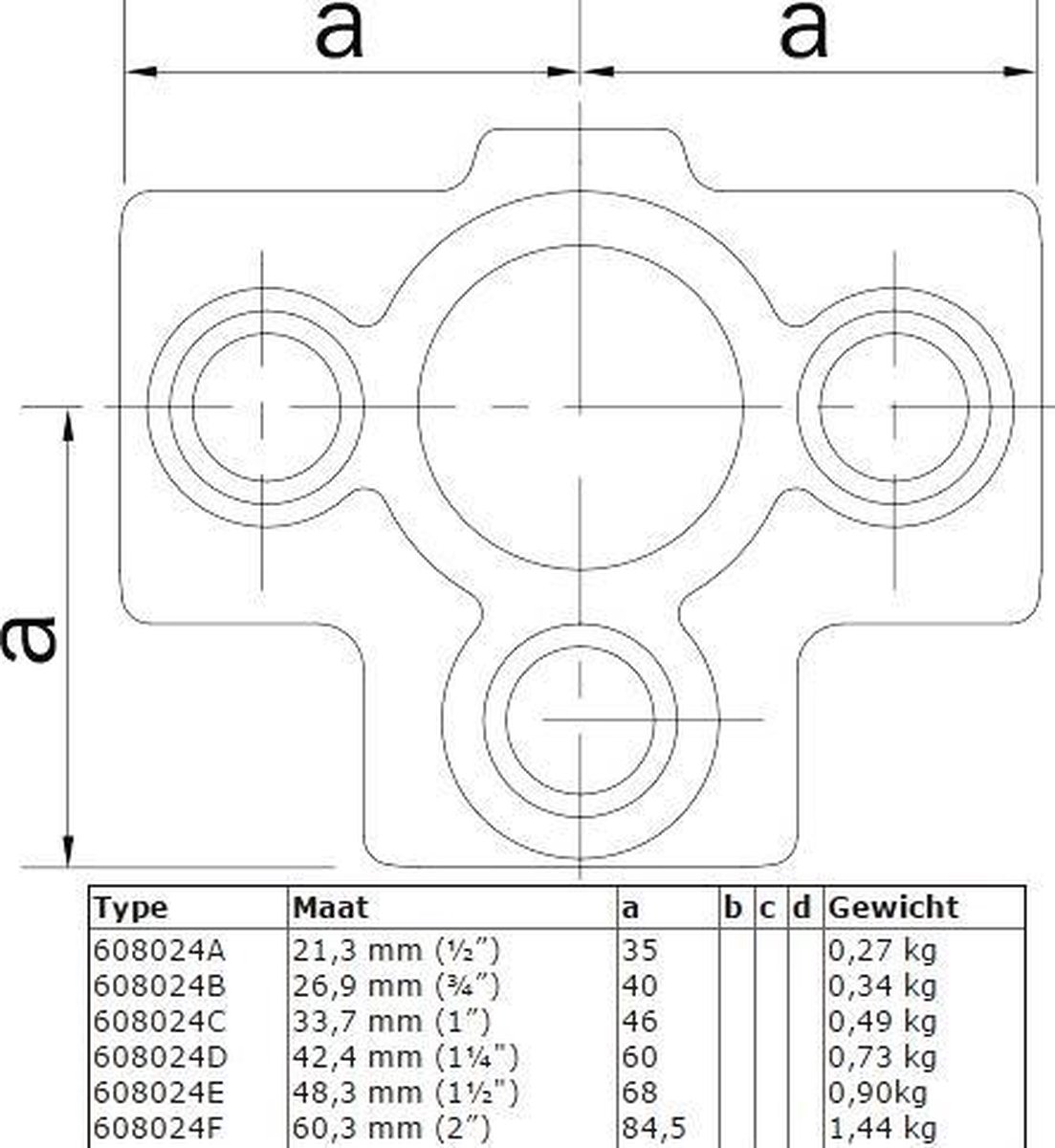 Steigerbuis koppeling Type 24 T-Stuk met zij-uitgang-26,9 mm (3⁄4 ...