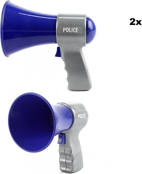 2x Politie megafoon blauw/grijs - mega foon geluid fun festival thema ...