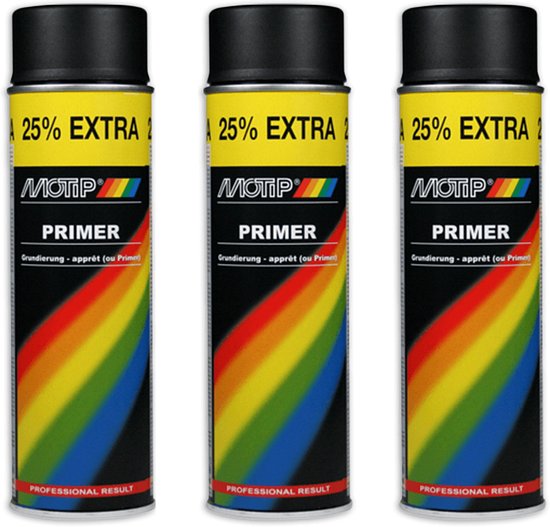 Motip verf primer Grondverf 3 stuks Spuitbus Primer zwart sneldrogend 500 ML voor... | bol