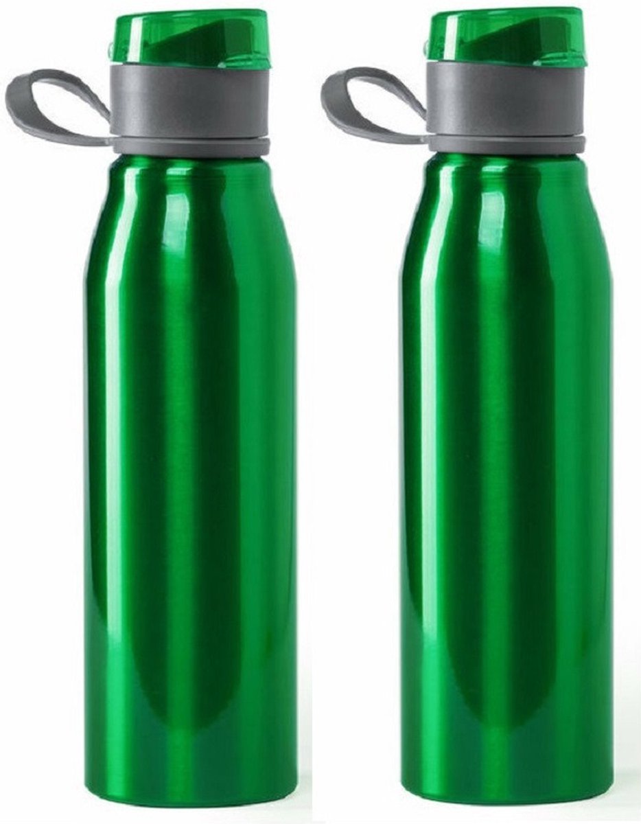 Aluminium waterfles/drinkfles/bidon/sportfles - 2x - metallic groen ...