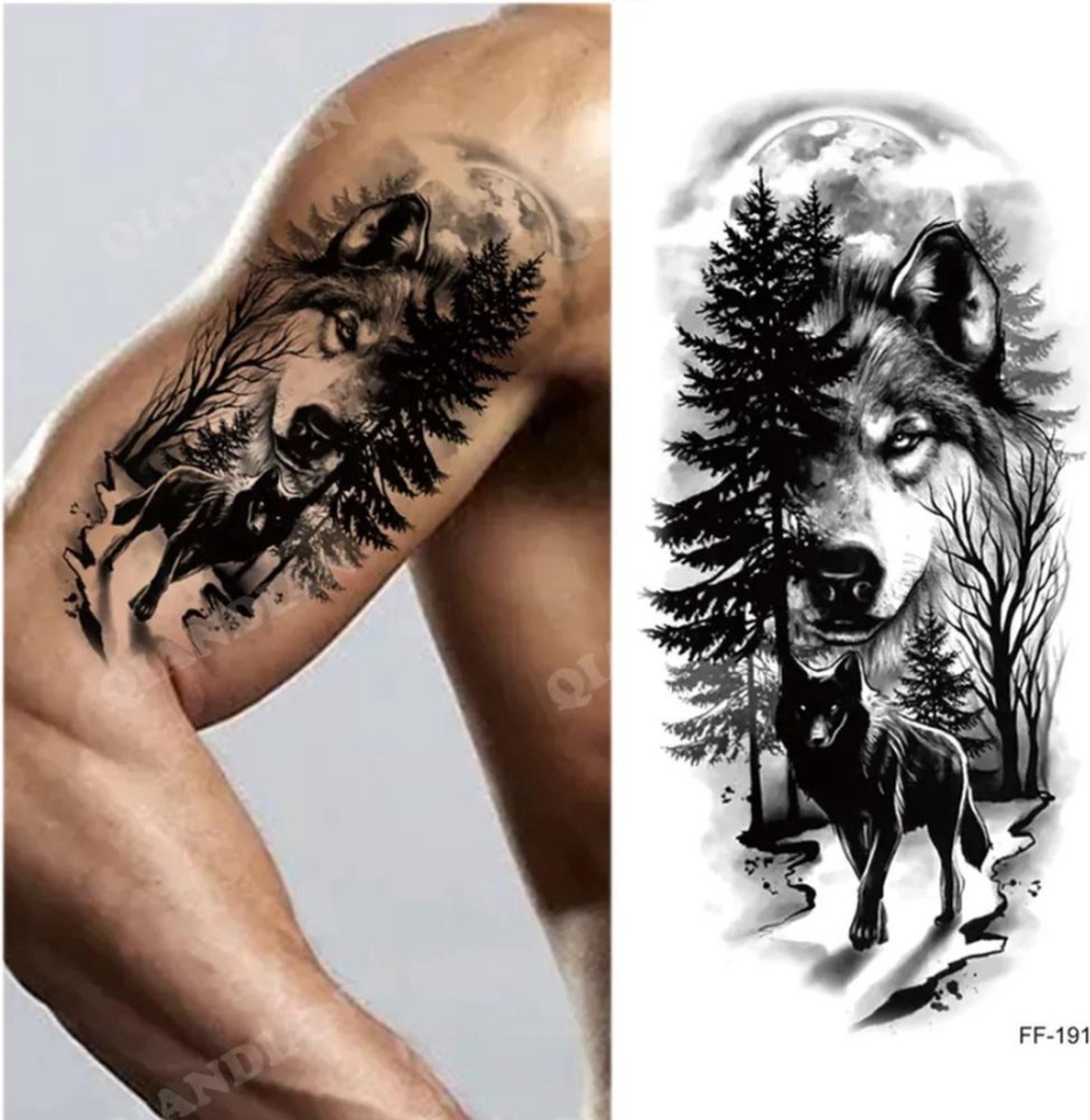 Wolf Sleeve Tattoo | Tijdelijke tattoo sleeve volwassenen | Neptattoo ...