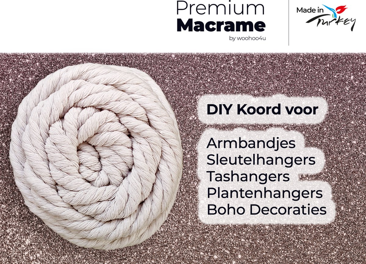 woohoo4u® Premium Macrame Touw - 5mm x 50M - Zacht en drievoudig ...