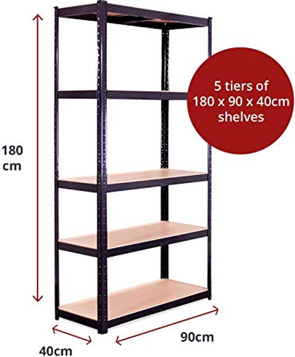 G-Rack® Zwarte opbergrek, 5 vakken, 180 x 90 x 40 cm, 175 kg belasting ...