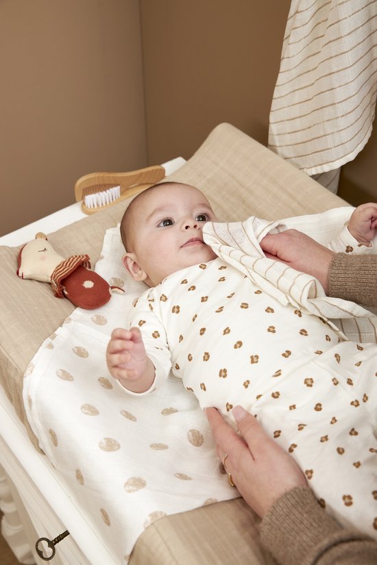 Meyco Baby Dot Stripe hydrofiele doeken - 3-pack - sand - 70x70cm | bol