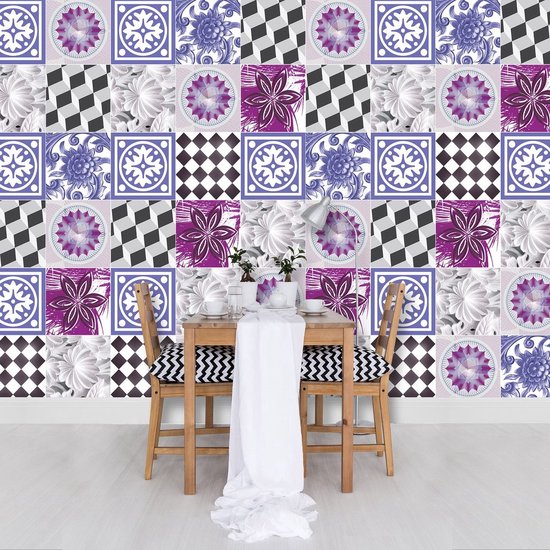 Fotobehang - Vlies Behang - Paarse Tegels Mozaiek - 208 x 146 cm | bol