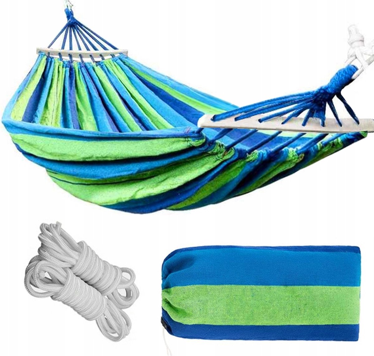 Hangmat - 2 Personen - 200 x 160 cm - Blauw / Groen - tot 200 kg - met ...