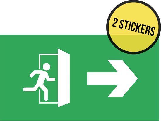 Pictogram/ stickers (2x) | 20 x 10 cm | Nooduitgang - Pijl naar rechts ...