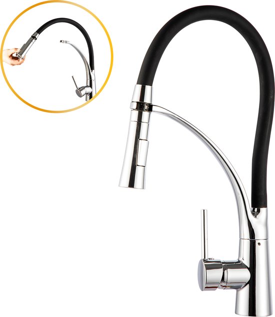 Caxina Stijlvolle Keukenkraan met Uittrekbare Uitloop - Praktische Flexibele Slang –... | bol.com