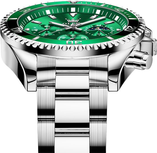 OLEVS Herenhorloge – RVS – Vlindersluiting – Premium Editie – Groen ...