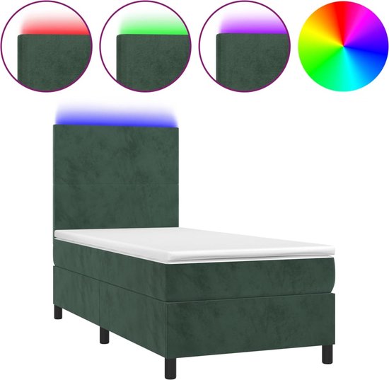 vidaXL - Boxspring - met - matras - en - LED - fluweel - donkergroen ...