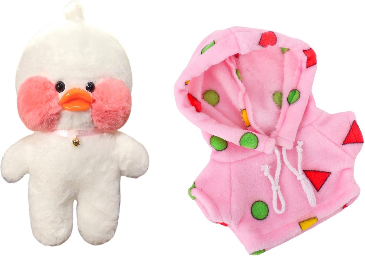 Klikkopers® - Paper Duck knuffel - Roze Hoodie met Vormpjes - 30 cm ...