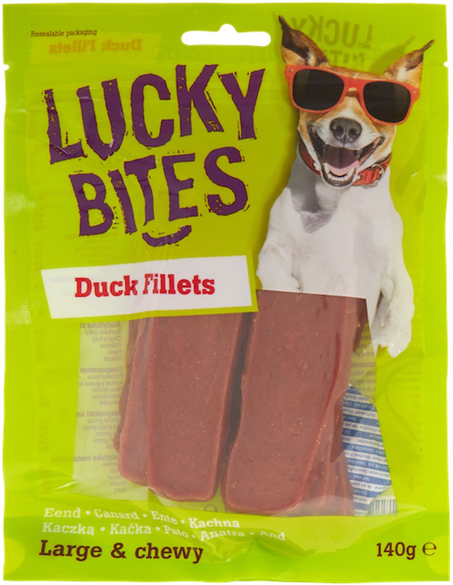 5x Lucky Bites Duck Fillets - hondensnacks kauwbotten | bol