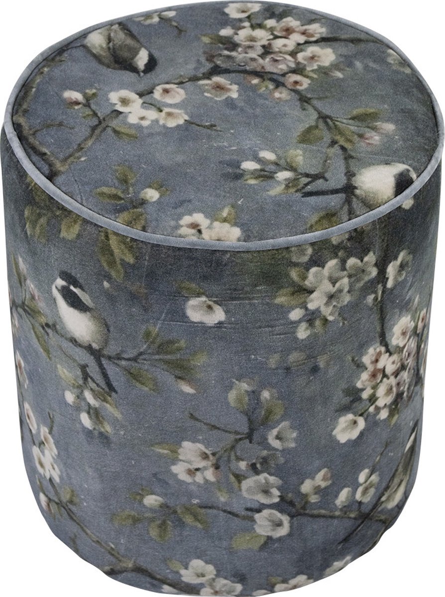 Mars & More - Poef - fluweel - vogels - grijs - 40x40x42 cm | bol.com