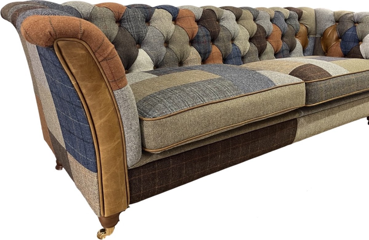 Chesterfield Patchwork 3 zits bank Harris Tweed schapenwol Stof ...