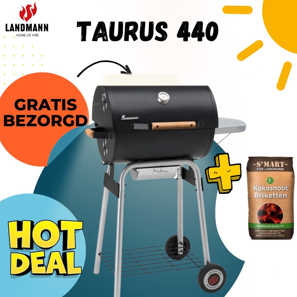 Zomerbundel Landmann Black Taurus 440 HoutskoolBBQ - Met kokosbriketten ...