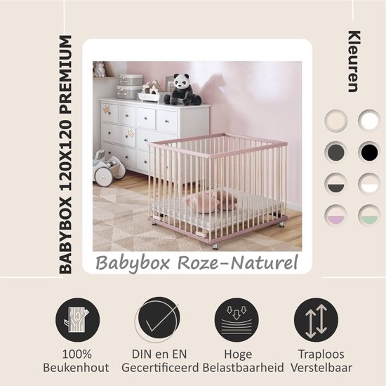 SÄMANN® Baby Box Premium 120x120 Roze-Naturel met In hoogte Verstelbare ...