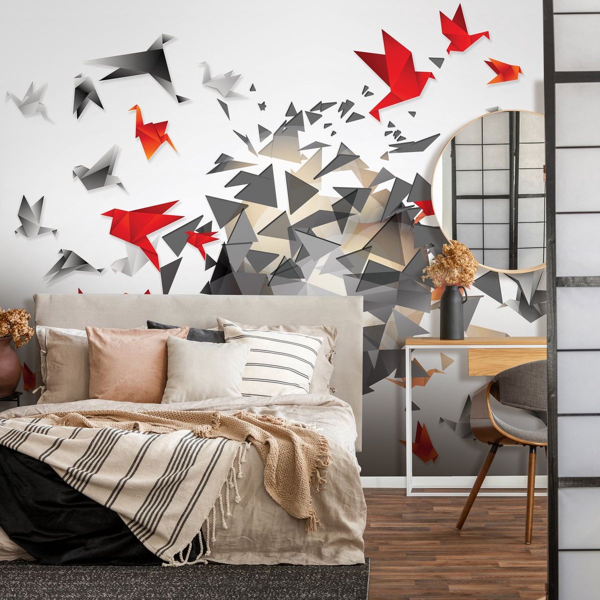 Fotobehang - Vlies Behang - 3D Origami Vogel Kunst - 254 x 184 cm | bol.com