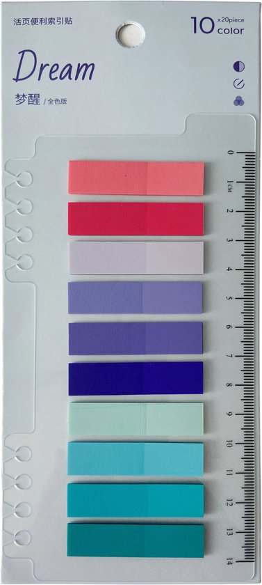 Index tabs - 200 stuks - inclusief liniaal - 10 kleuren - sticky notes ...