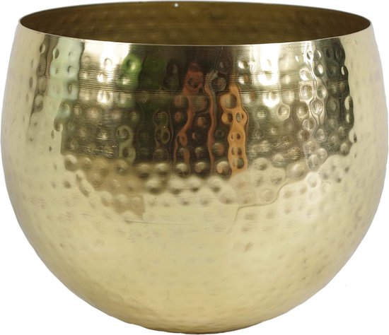 Grote plantenpot van metaal, gehamerd messing, recht, 22 x 18 cm | bol