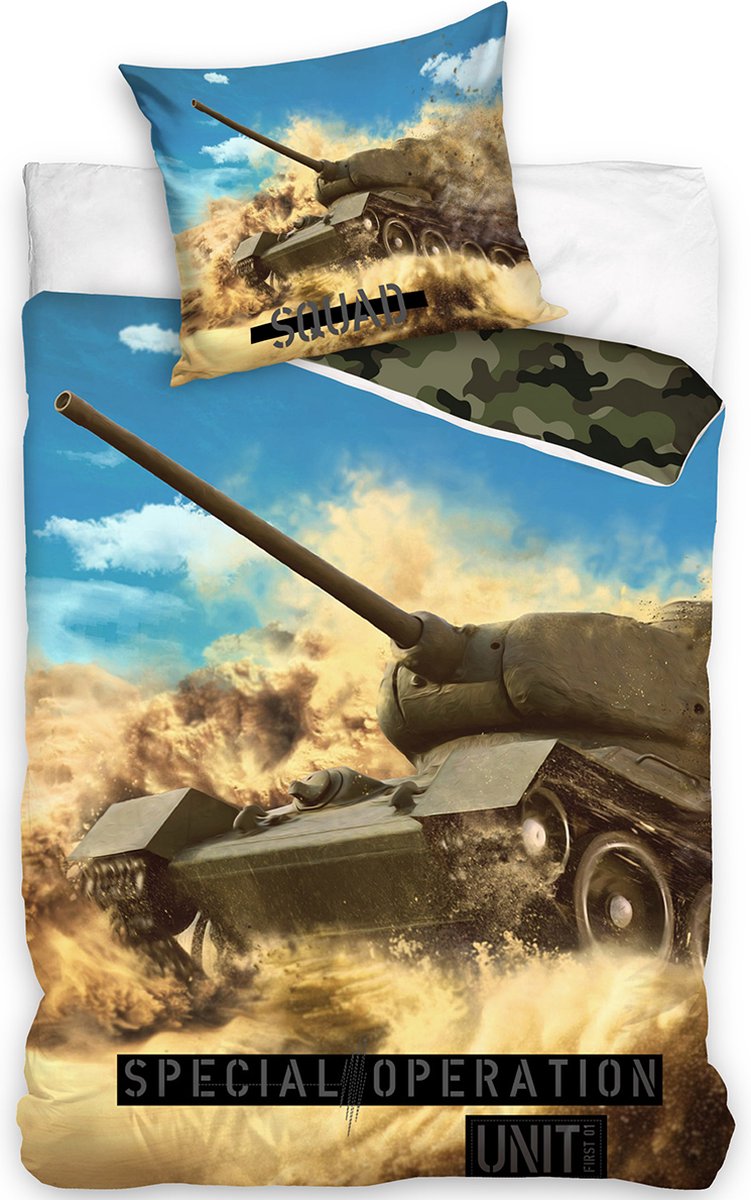 Dekbedovertrek Leger Tank - Army Squad- 1persoons- 140x200- Dekbed ...