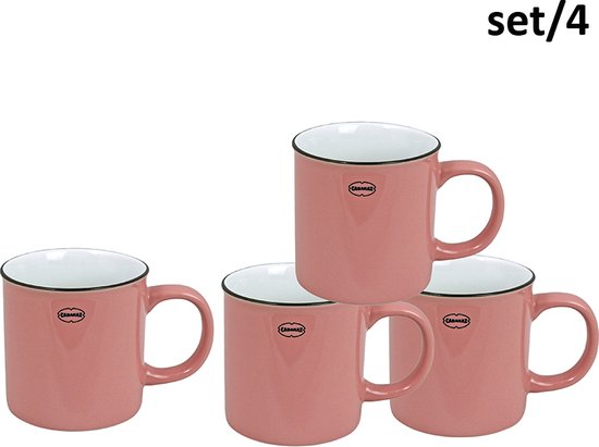 Set van 4 mokken emaille look - roze - Cabanaz | bol.com